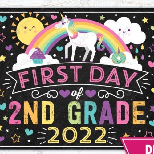 Rainbow First Day of 2nd Grade Sign Printable Girl Back to - Etsy