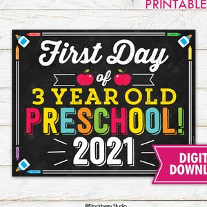 First Day of 3 year old Preschool Sign Printable 1st Day of | Etsy