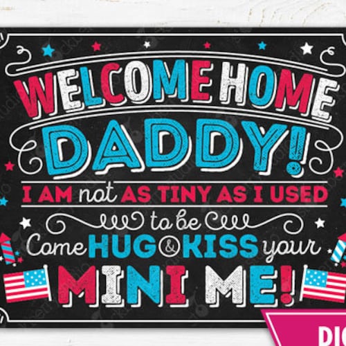 Welcome Home Daddy Sign Homecoming Kids Back From Deployment | Etsy