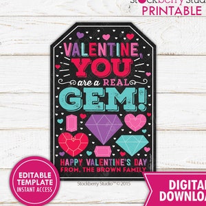 Gem Valentine Tag You're a Real Gem Valentine's Day Pop Tag Printable ...