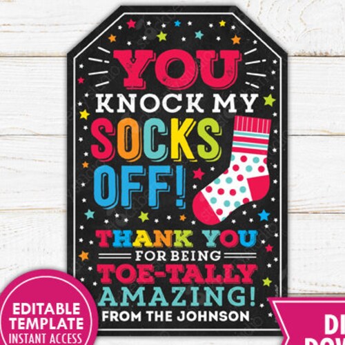 Socks Thank You Tags Printable Teacher Appreciation Staff | Etsy