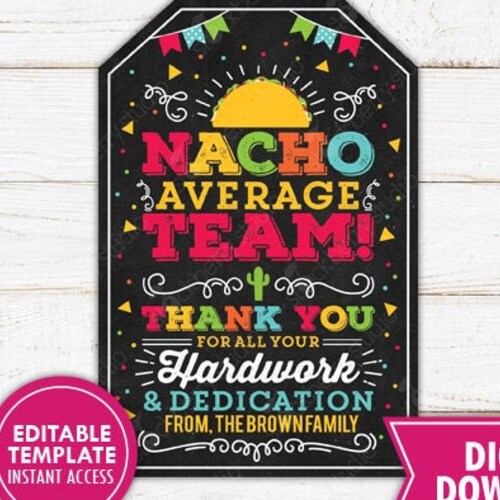 PRINTABLE Nacho Average Teacher Gift Tag Teacher - Etsy