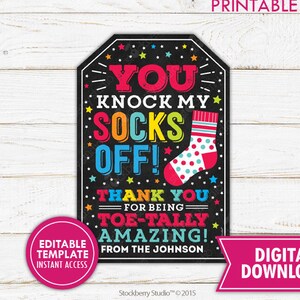 Socks Thank You Tags Printable Teacher Appreciation Staff Volunteer ...