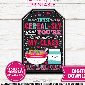 Valentine's Day Cereal Tag Printable I Am Cereal-sly Glad You're in My ...