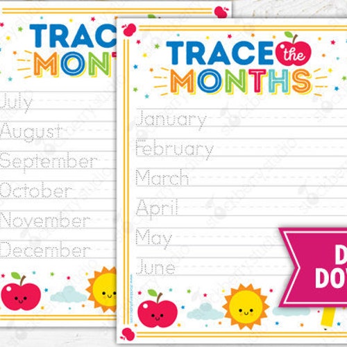 Months of the Year Tracing Worksheet Printable Learning to | Etsy
