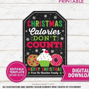 Christmas Calories Don't Count Gift Tag Printable Holiday - Etsy