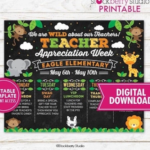 Jungle Safari Teacher Appreciation Week Itinerary Poster Zoo Teacher ...