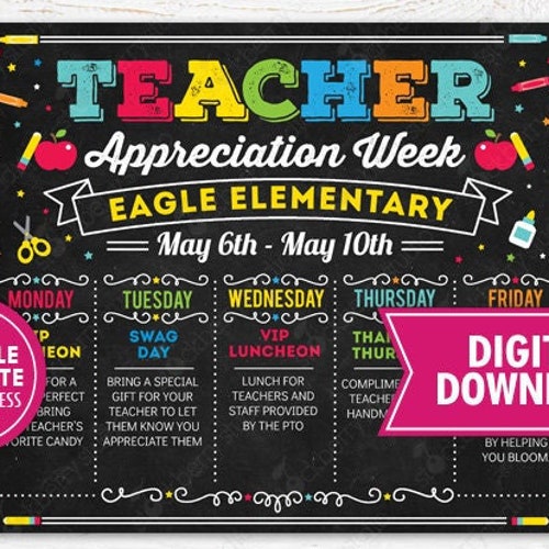 EDITABLE Teacher Appreciation Week Itinerary Poster Digital | Etsy