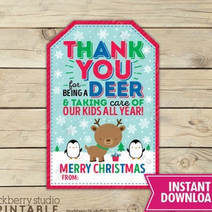 Christmas Teacher Gift Tag Printable Preschool Deer Teacher Holiday ...