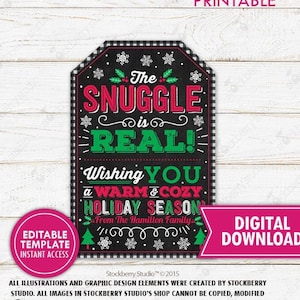 The Snuggle is Real Christmas Gift Tags Printable Secret Santa Gift Tag ...