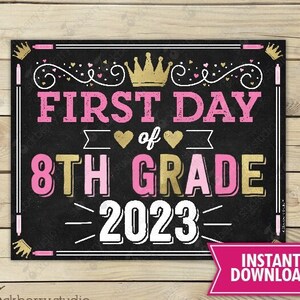 Girl First Day of 8th Grade Sign Princess First Day of School Sign ...