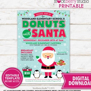 Donuts With Santa Flyer School Fundraiser Invitation Printable Kids ...