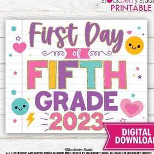 First Day of 5th Grade Sign Girl First Day of Fifth Grade - Etsy