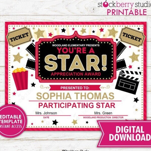 Printable Hollywood Classroom Decor, Movie Theme Classroom, Printable ...