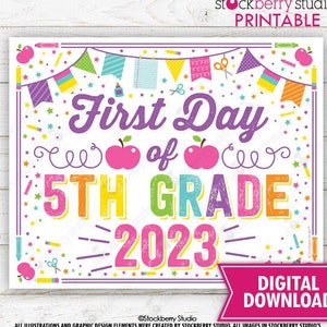 Girl First Day of 5th Grade Sign Printable Back to School Poster 1st ...