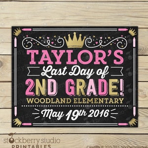 Girl Last Day of School Sign Printable Princess Last Day of School ...