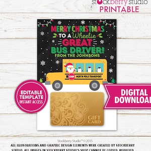 Christmas Bus Driver Gift Card Holder Printable Wheelie Great School ...