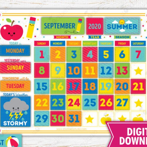 Kids Learning Calendar Weather Chart Circle Time Seasons | Etsy