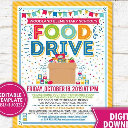 EDITABLE Thanksgiving Food Drive Fundraiser Flyer Church - Etsy