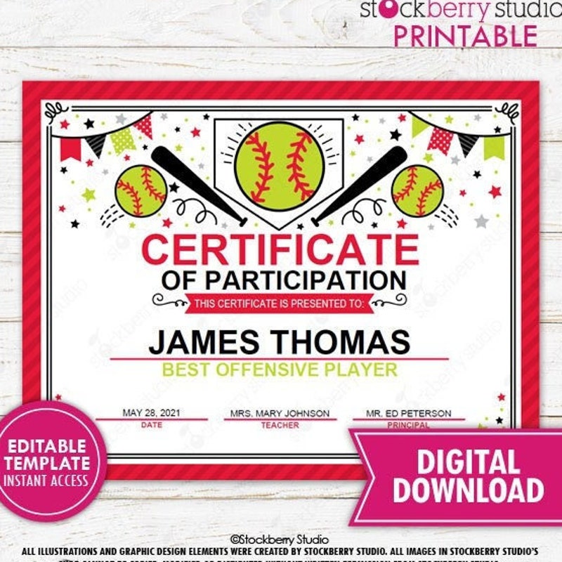 Softball Award Template - Etsy