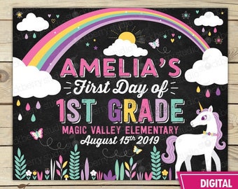 Back to School Sign Printable - Unicorn First Day of School Sign - Girl ...