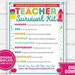 Teacher Survival Kit Printable Back to School Gift PTO PTA Thank You ...