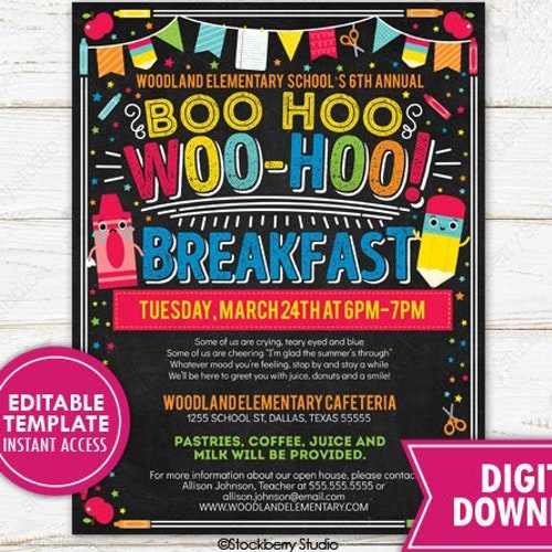 EDITABLE Boo Hoo Woo Hoo Yahoo Breakfast Social Printable PTA - Etsy