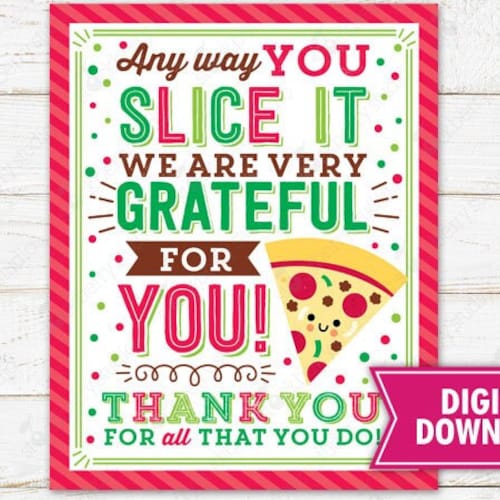 Pizza Thank You Sign Printable Teacher Appreciation - Etsy