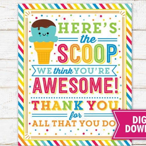 Ice Cream Sign Printable Staff Employee Teacher Appreciation - Etsy