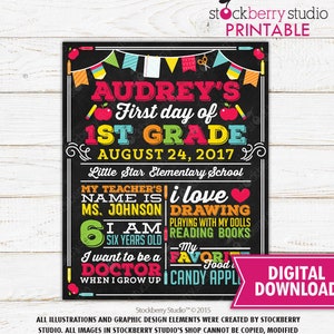 Girl First Day of School Sign Printable Back to School Sign 1st Day of ...
