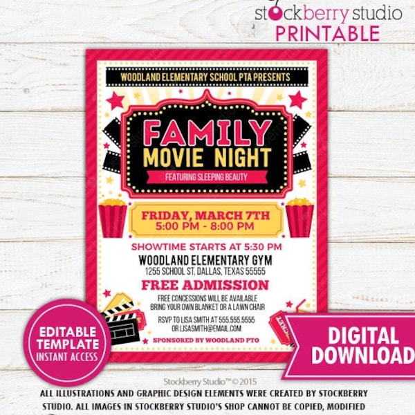 School Movie Night Flyer Editable - Etsy