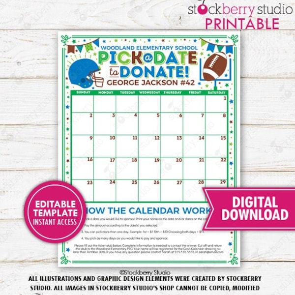 Football Sponsor Calendar - Etsy