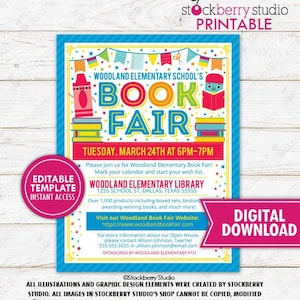 Book Fair Flyer Printable Template Library School Sale Literacy ...