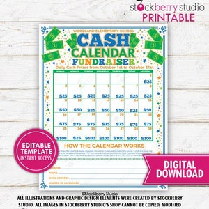 Cash Calendar Fundraiser Flyer Printable Handout Sheet Take Home School ...