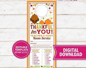 Thanksgiving Staff Appreciation Door Hanger: Editable Room Service ...