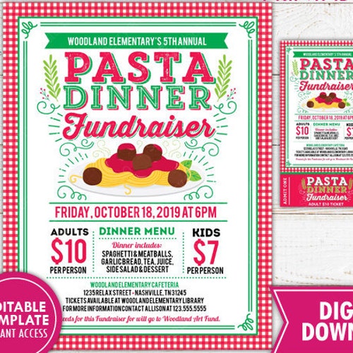 Lasagna Dinner Fundraiser Flyer Printable Template Benefit - Etsy