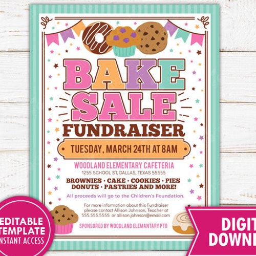 Bake Sale Flyer PTA PTO School Fundraiser Church Charity Event - Etsy