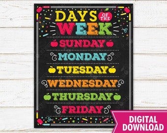 Days of the Week Print | Teacher Decor | Classroom Poster - Etsy