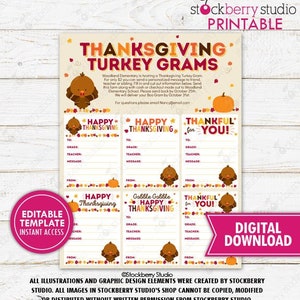 Thanksgiving Turkey Candy Gram Flyer Thanksgiving Gram Form Printable ...