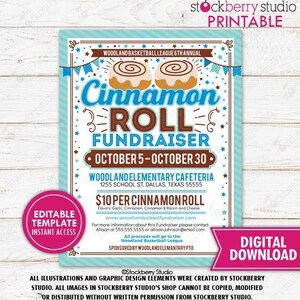 Cinnamon Roll Fundraiser Flyer Printable Sticky Bun School PTO PTA ...
