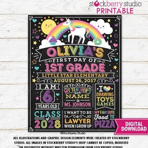 First Day of School Sign Unicorn Back to School Sign Printable Rainbow ...