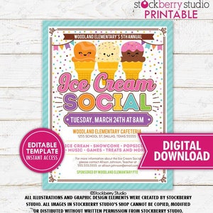 Ice Cream Social Flyer Printable Teacher Appreciation Week School PTO ...