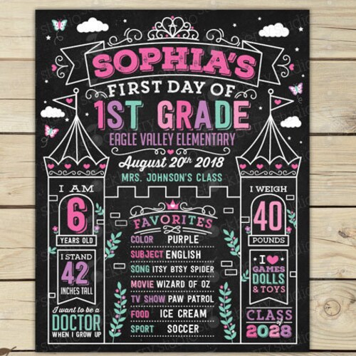 First Day of School Sign Girl First Day of School Chalkboard - Etsy