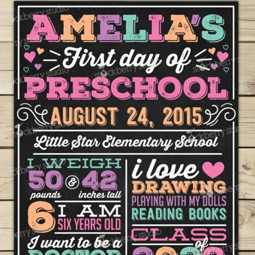 Editable Pink First Day of School Chalkboard Sign Reusable - Etsy