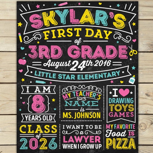 Editable Pink First Day of School Chalkboard Sign Reusable - Etsy