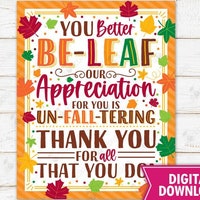 Fall Thank You Sign Grateful for All You Do Thanksgiving Employee ...
