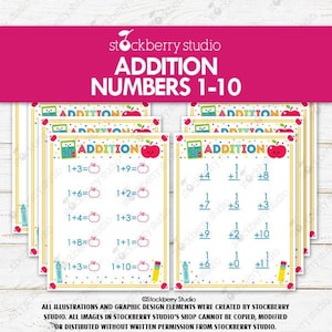 Addition Worksheets Printable 1st Grade Kindergarten Math Numbers 1-10 ...