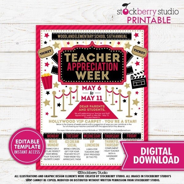 Hollywood Teacher Sign - Etsy