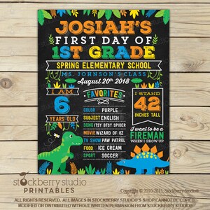 Dinosaur First Day of School Sign Dinosaurs 1st Day of School Sign Boy ...