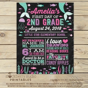 Mermaid First Day of School Chalkboard Sign Printable Under the Sea 1st ...